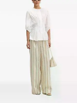 VICOLO Striped Pleated Wide-leg Trousers - Neutrals