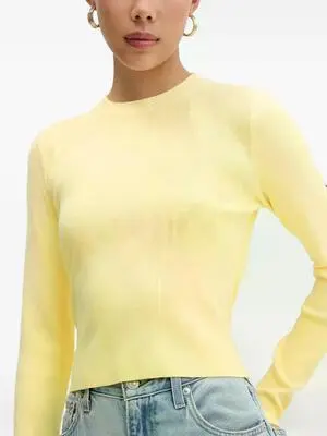 VICOLO Ribbed Long-sleeve Tie-back Top