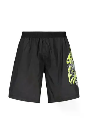 PLEIN SPORT Graphic-print Logo-waistband Swim Shorts - Black