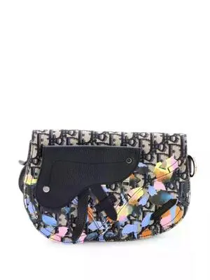 Dior Saddle Messenger Pouch Floral Oblique Canvas Crossbody Bag - Black