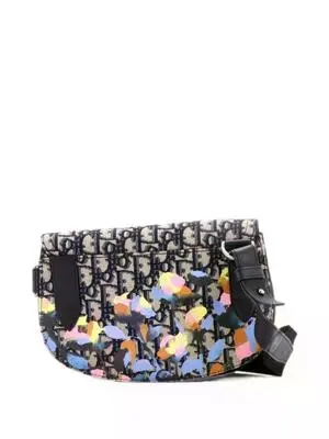 Dior Saddle Messenger Pouch Floral Oblique Canvas Crossbody Bag - Black