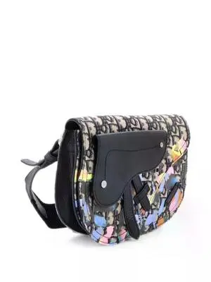 Dior Saddle Messenger Pouch Floral Oblique Canvas Crossbody Bag - Black
