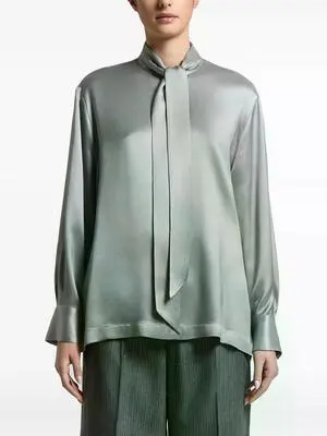Peserico Pussy-bow Satin-finish Shirt - Green