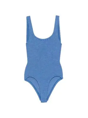 Hunza G Crinkle-effect Square-neck Swimsuit - Blue