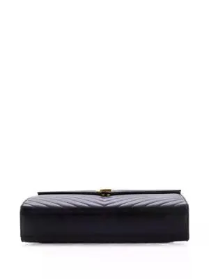 Saint Laurent Classic Monogram Envelope Satchel Matelasse Chevron Leather Shoulder Bag - Black