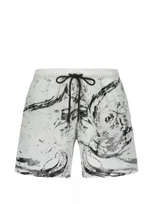 PLEIN SPORT Tiger-print Drawstring Swim Shorts - White