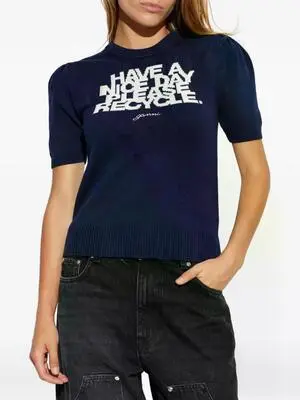 GANNI Slogan Print Puff Sleeve T-shirt
