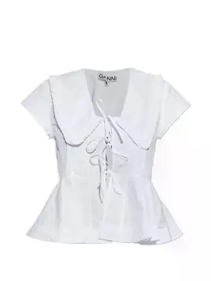 GANNI Ruffled-collar Peplum Blouse - White