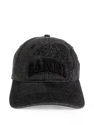 GANNI Logo-embroidered Floral-detail Baseball Cap - Black
