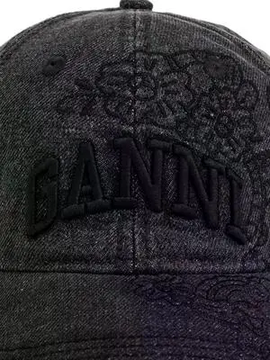 GANNI Logo-embroidered Floral-detail Baseball Cap