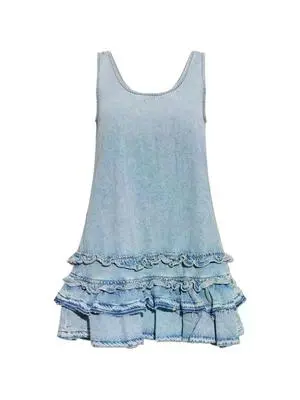 GANNI Ruffled Denim Mini Dress - Blue