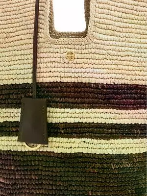 ANINE BING Leah Striped Raffia Tote Bag
