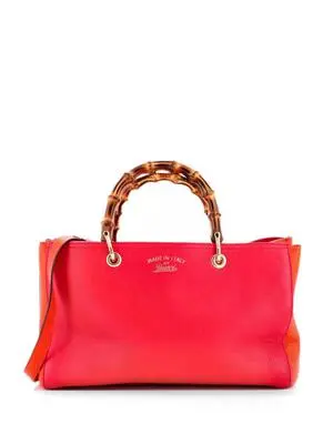 Gucci Bamboo Shopper Leather Medium Tote Bag - Orange