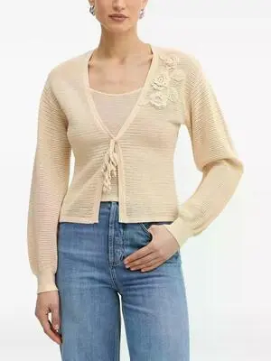 TWINSET Floral Appliqué Open-knit Cardigan