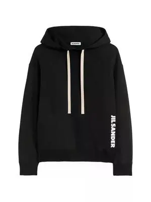 JIL SANDER Logo Print Cotton Hoodie - Black