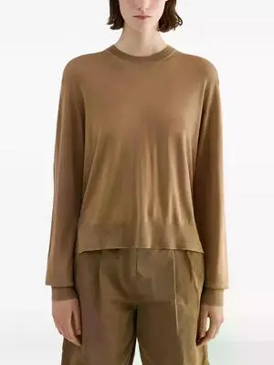 JIL SANDER Ribbed-trim Crew-neck Sweater - Brown