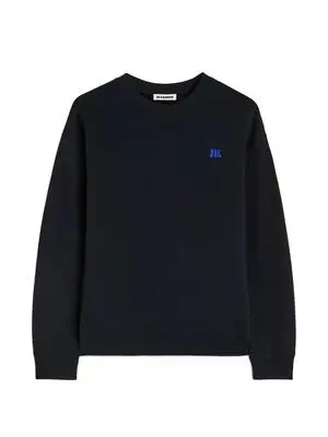 JIL SANDER Embroidered Logo Cotton Sweatshirt - Blue