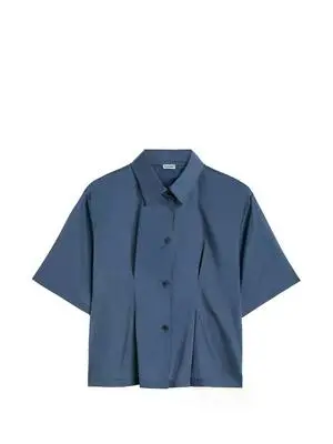 JIL SANDER Pleated Waist Muslin Shirt - Blue