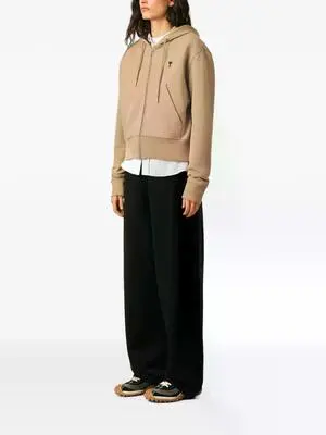 AMI Paris Zipped Cotton Hoodie With De Coeur Embroidery