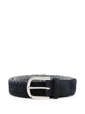 Canali Braided Leather Buckle Belt - Blue