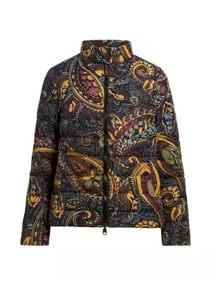 Etro Cropped Recycled Nylon Down Jacket With Paisley Motif - Blue