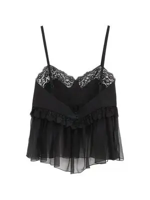 Chloé Lace-trimmed Silk-crepe Camisole - Black