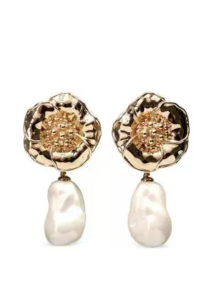 Carolina Herrera Tone Flower Motif Clip-on Earrings With Pearl Drops - Gold