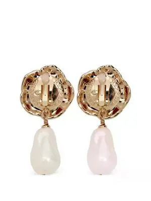 Carolina Herrera Tone Flower Motif Clip-on Earrings With Pearl Drops