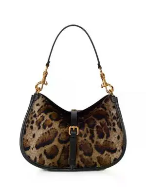 Etro Medium Pony Bag In Velvet With Leopard Motif - Neutrals