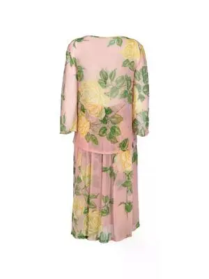 Vintage Floral-print Maxi Skirt And Blouse