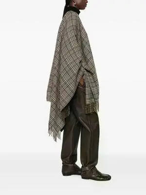 Brunello Cucinelli Check Pattern Fringed Poncho - Neutrals