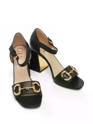 Gucci Leather Horsebit Heeled Sandals - Black