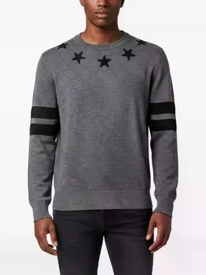 Givenchy Crew-neck Star-appliqué Sweater - Grey