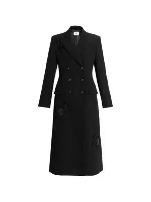 Erdem Embroidered Double-breasted Coat - Black