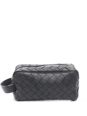 Bottega Veneta 2010s Intrecciato Leather Wash Bag - Black