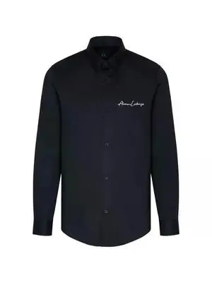 Armani Exchange Logo-embroidered Long-sleeve Shirt - Black