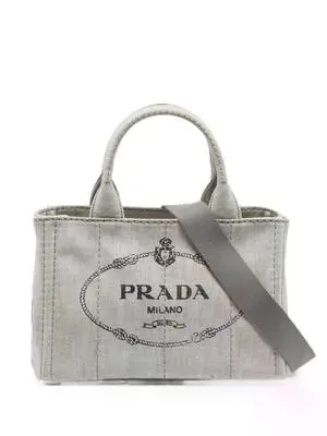 Prada Small Canapa Logo-print Tote Bag - Grey