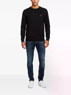 Polo Ralph Lauren Wool Crew Neck Sweater With Embroidered Logo - Black