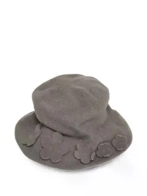SCHA Flower-appliqué Wool Cloche Hat
