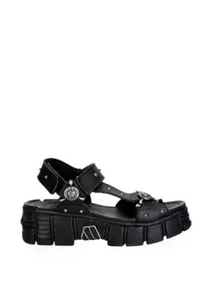 NEW ROCK Stud-embellished Chunky-sole Sandals - Black