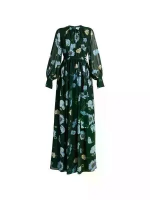 Erdem Floral Print Silk Maxi Gown - Green