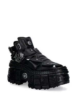 NEW ROCK Skull Embellished Platform Sandals - Black