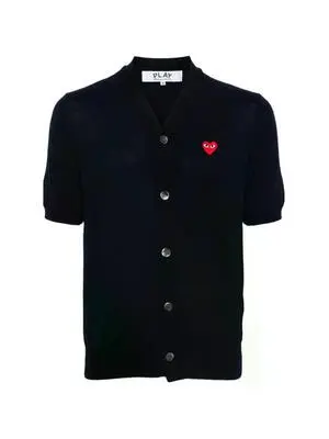 Play Comme Des Garcon Heart-patch Short-sleeve Cardigan - Blue