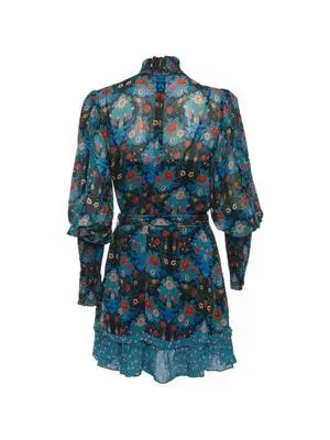 Farm Rio Arabesque Floral-print Mini Dress - Blue
