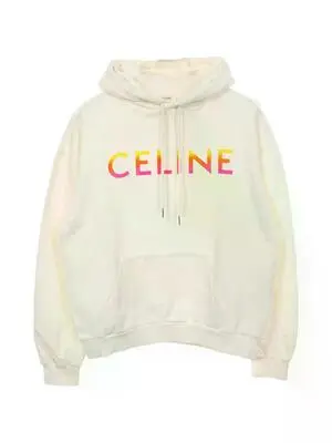 Celine Cotton Logo Print Hoodie - Neutrals
