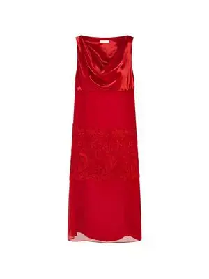 FERRAGAMO Sleeveless Lace Embroidered V-neck Mini Dress - Red