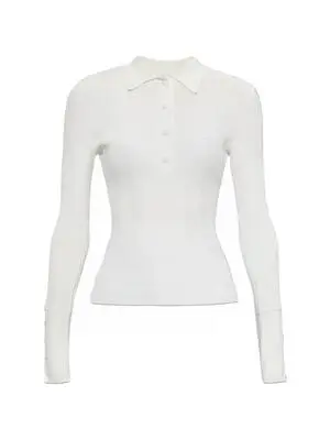 COURREGES Ribbed Long-sleeve Polo Shirt - Neutrals