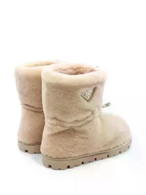 Prada Shearling Logo Plate Boots