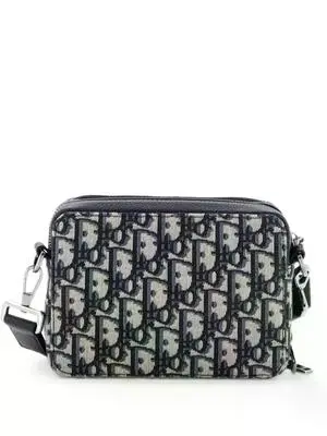 Dior Double Zip Pouch Oblique Canvas Crossbody Bag - Blue