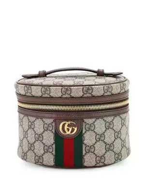 Gucci Ophidia Top Handle Cosmetic Case Gg Coated Canvas Mini Pouch - Brown